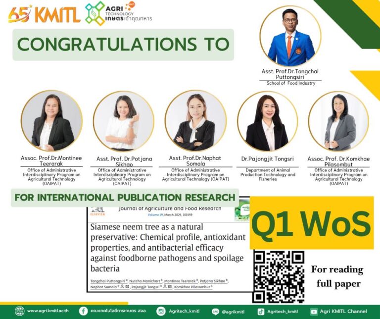 ขอแสดงความยินดี Q1 WoS คณะเทคโนโลยีการเกษตร ขอแสดงความยินดี กับ รศ.ดร.มณทินี ธีรารักษ์ ผศ.ดร. ...